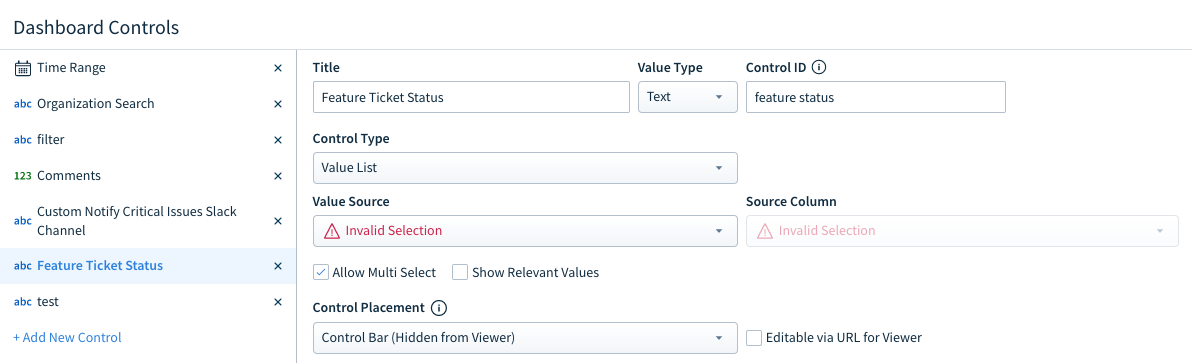 Dashboard control "Invalid Selection" - Workbooks and Visualizations - Sigma Community