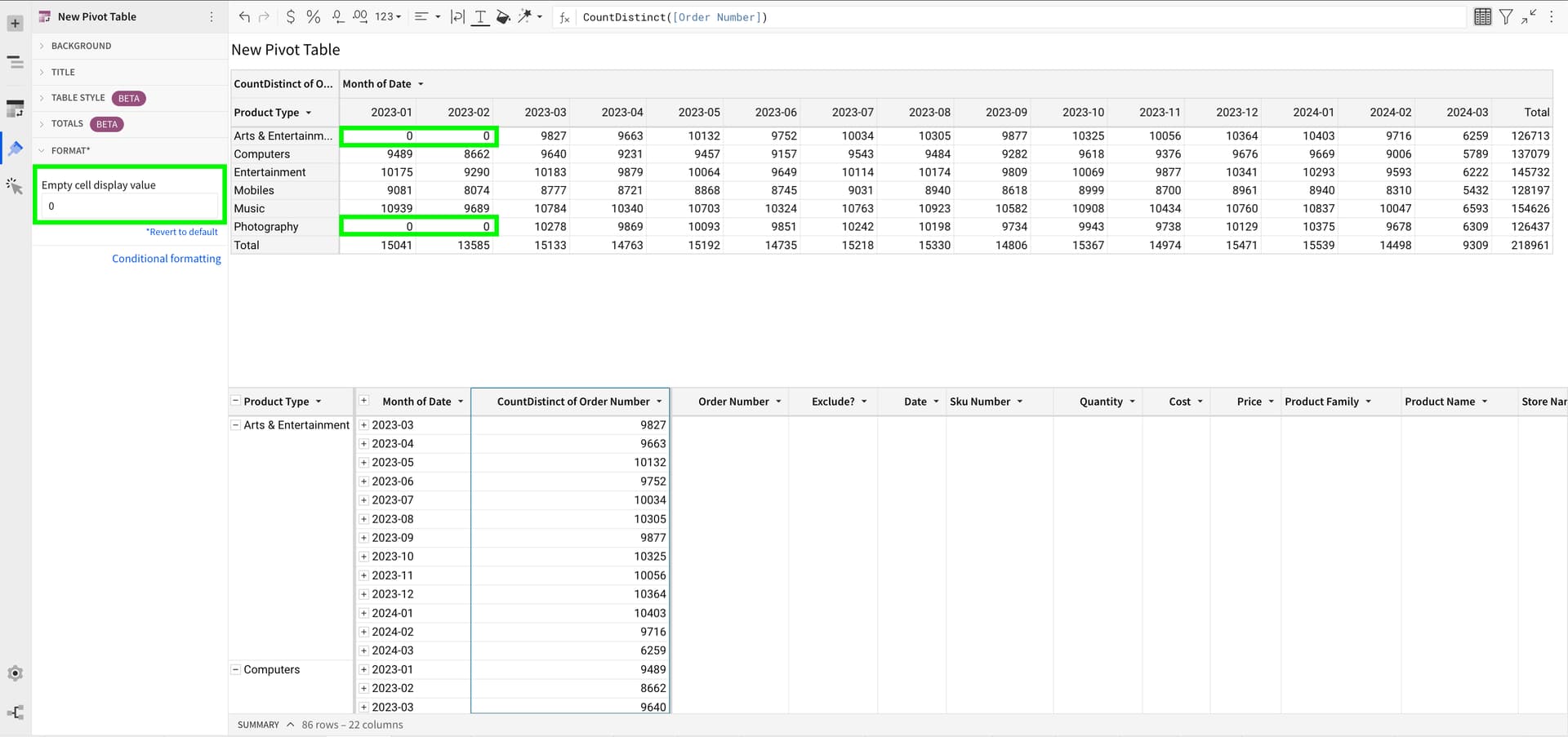 How to fill empty / blank pivot table cells with values - Knowledge Hub ...
