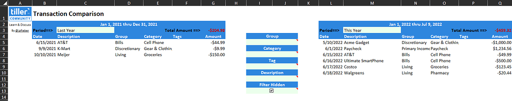 🏆 Transaction Comparison - Excel - Excel Templates - Tiller Community
