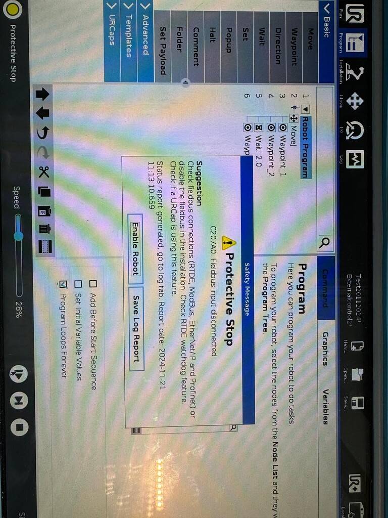 Protective Stop C207A0: Fieldbus input disconnected - Robot Communication - Universal Robots Forum