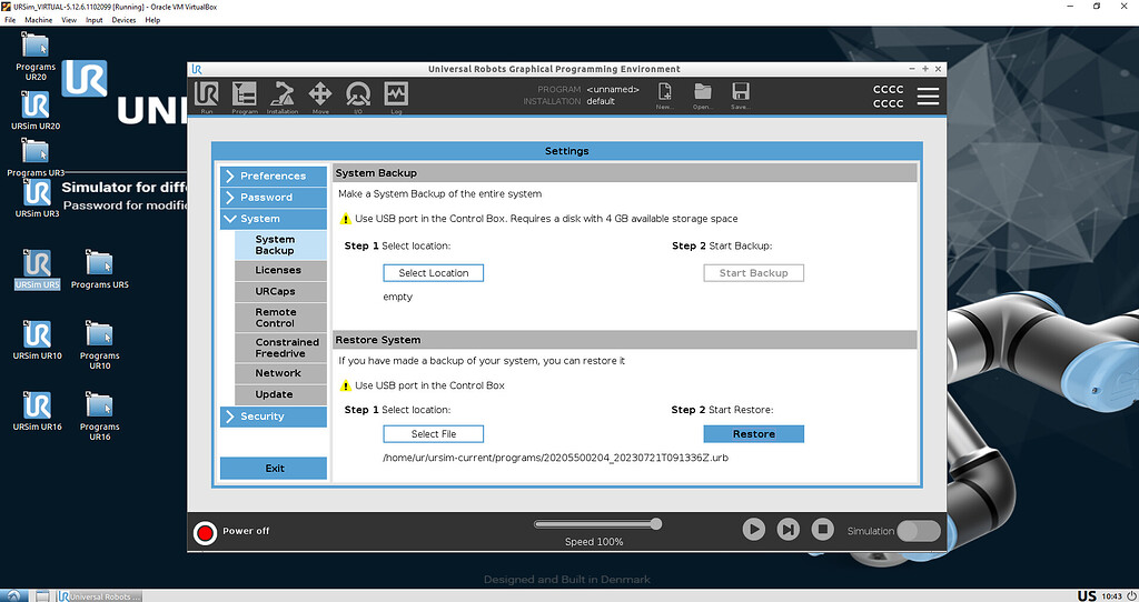 Restore System Backup In Virtual Environment - Technical Questions - Universal Robots Forum