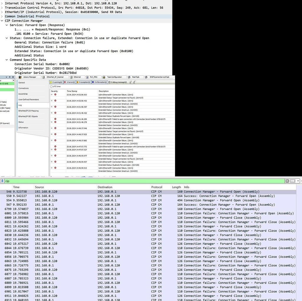 Issue with Forward Open Connections in Ethernet/IP Protocol Stack in Codesys - General ...