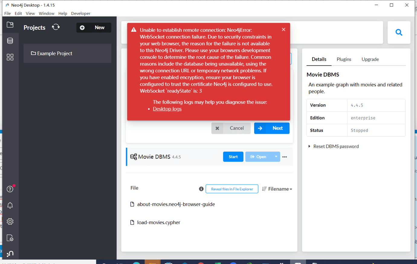 Neo4j Desktop unable to establish remote connection: Neo4jError ... Neo4j Desktop unable to establish remote connection: Neo4jError ...