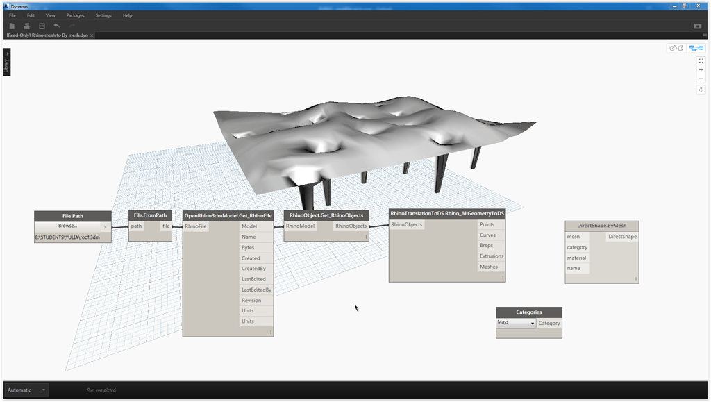 Rhino mesh to Revit mass form - Revit - Dynamo