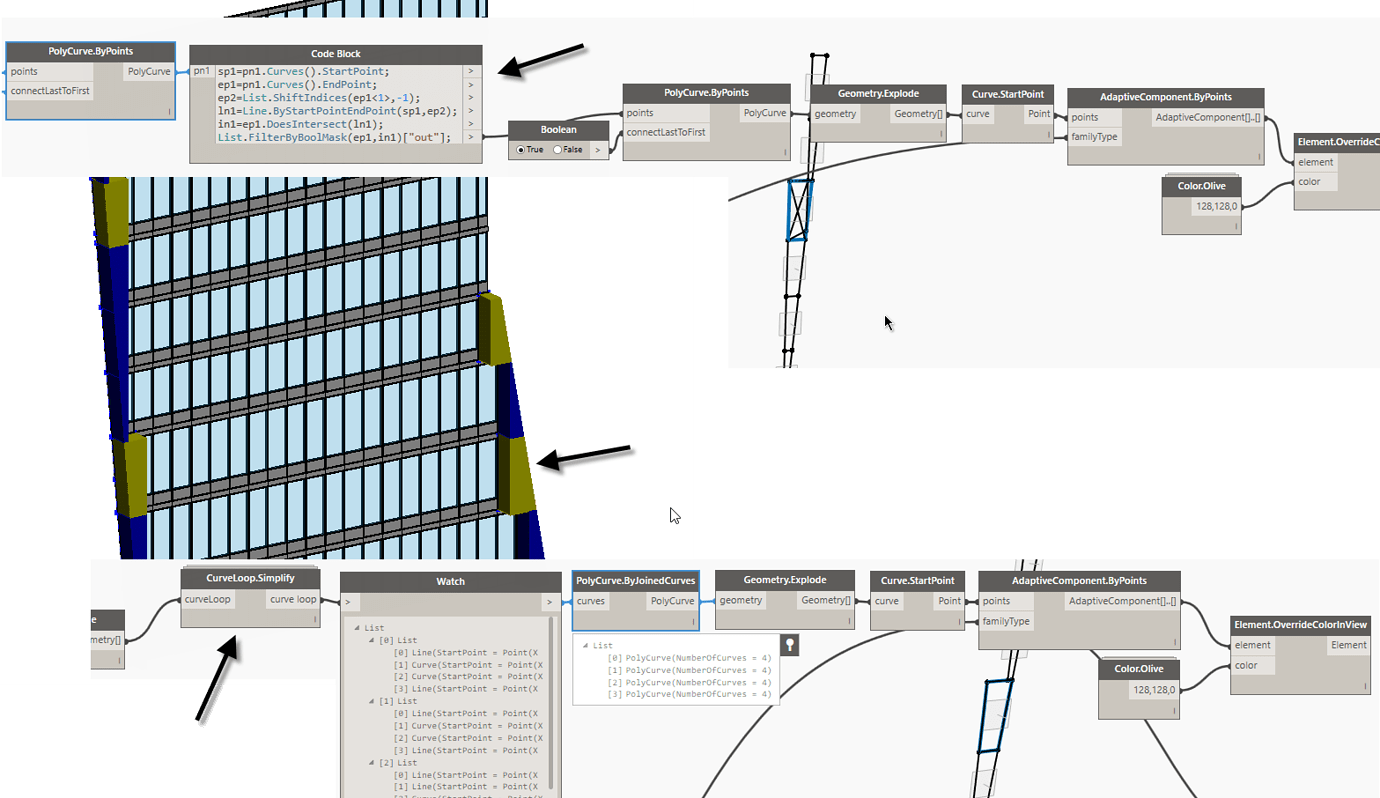 Create 4-point polycurves from list of 6 points - Geometry - Dynamo