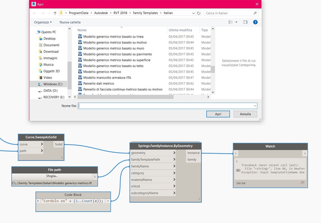 Family instance by geometry - Template file name doesn't exist - Revit - Dynamo