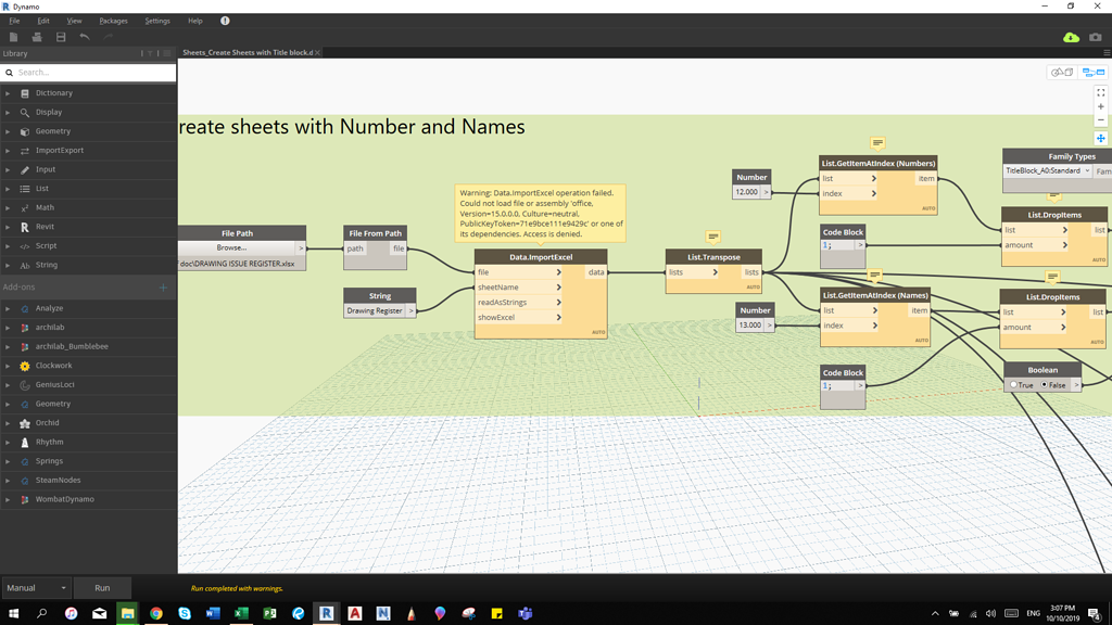 Data.ImportExcel operation failed! - Dynamo
