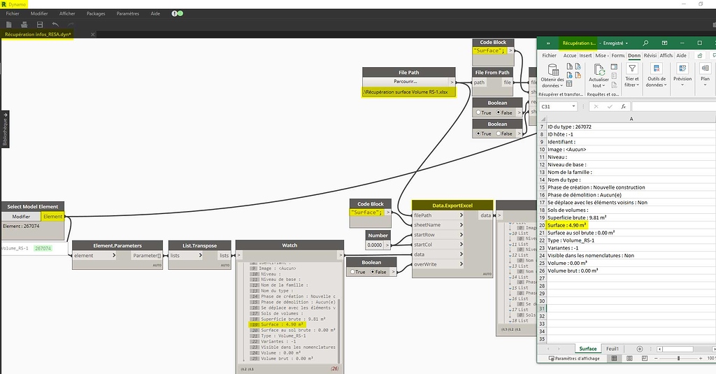 Information retrieval via Dynamo _return Excel to Revit: Parameter is not a chain ... Element ...