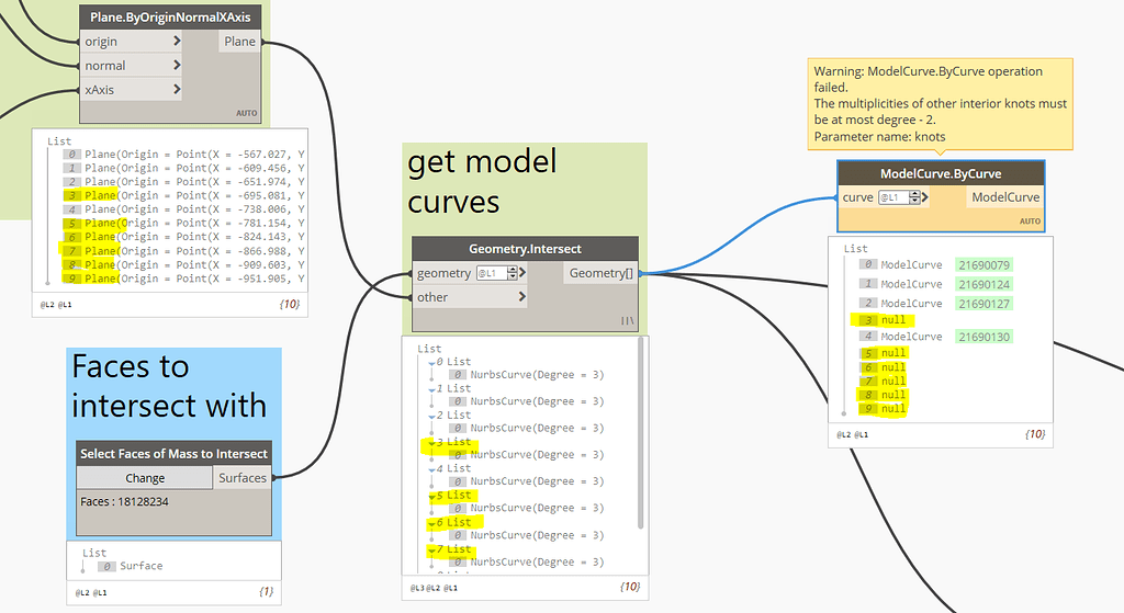 Geometry Intersect to Model Curve Error - Revit - Dynamo