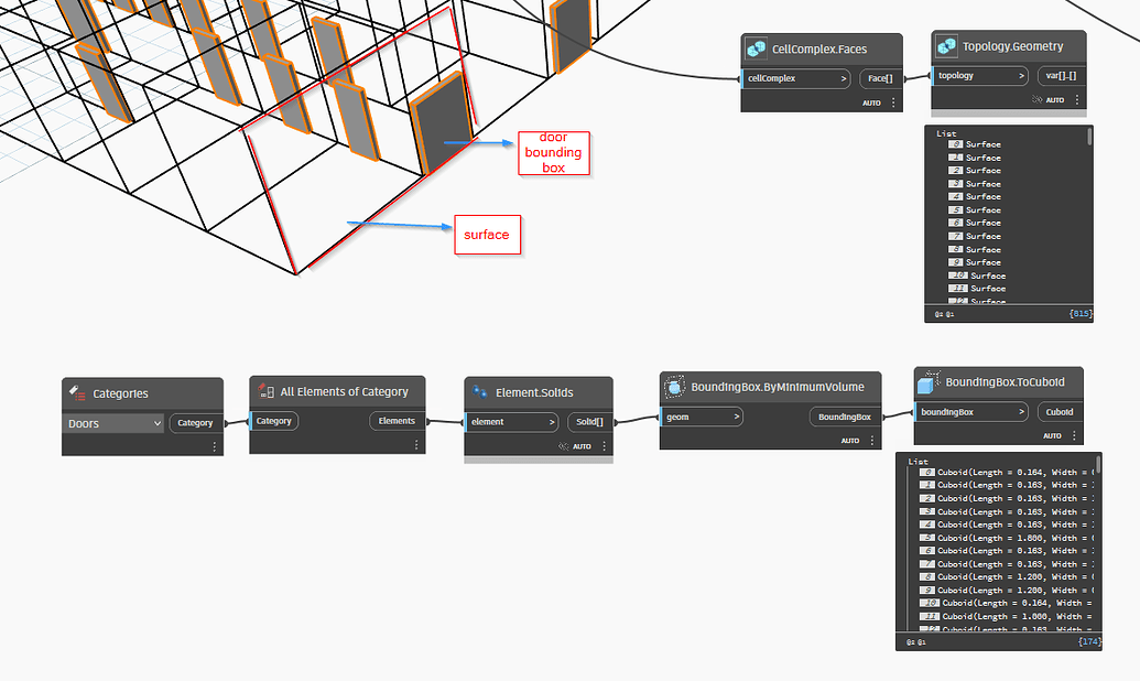 Projecting Door Openings on Surfaces in 2D Using Bounding Boxes in Dynamo - Geometry - Dynamo