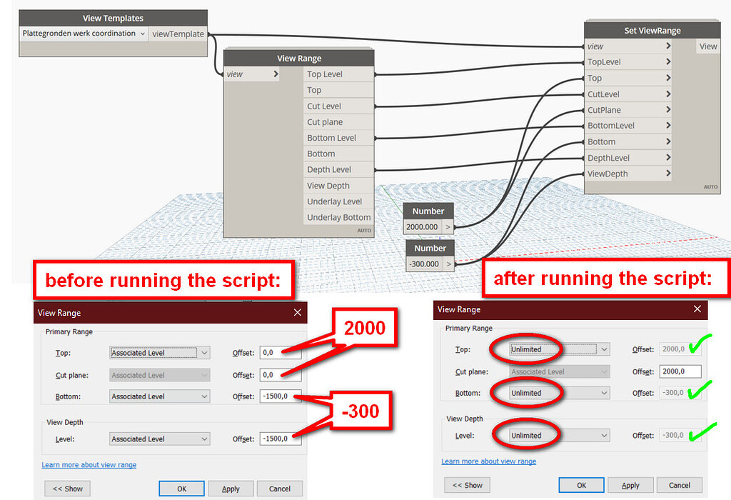 Set view range offsets in view template using Dynamo - Revit - Dynamo