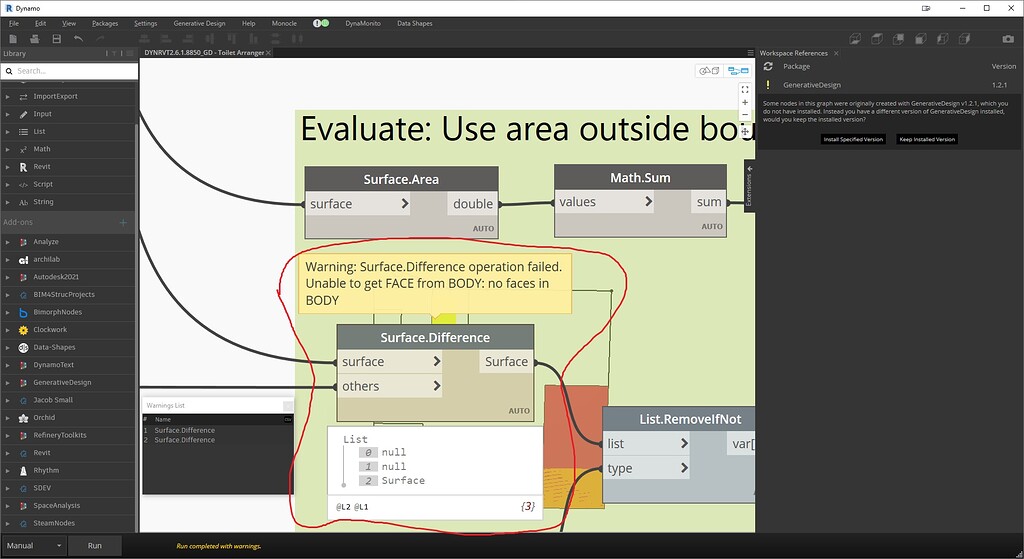 Node Surface.Difference fails - Revit - Dynamo