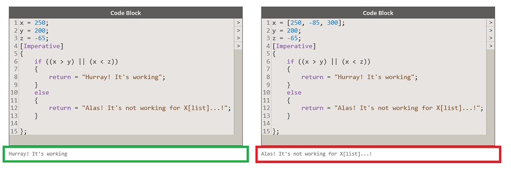 Logical Statements Not Working For Lists In Imperative Code Block Designscript Dynamo