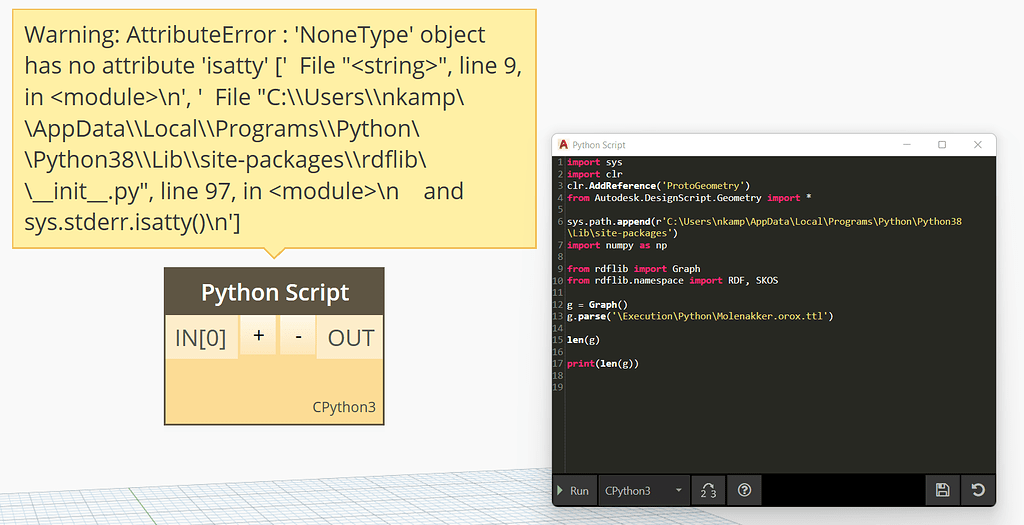 Warning: AttributeError : 'NoneType' object has no attribute 'isatty' - Developers - Dynamo