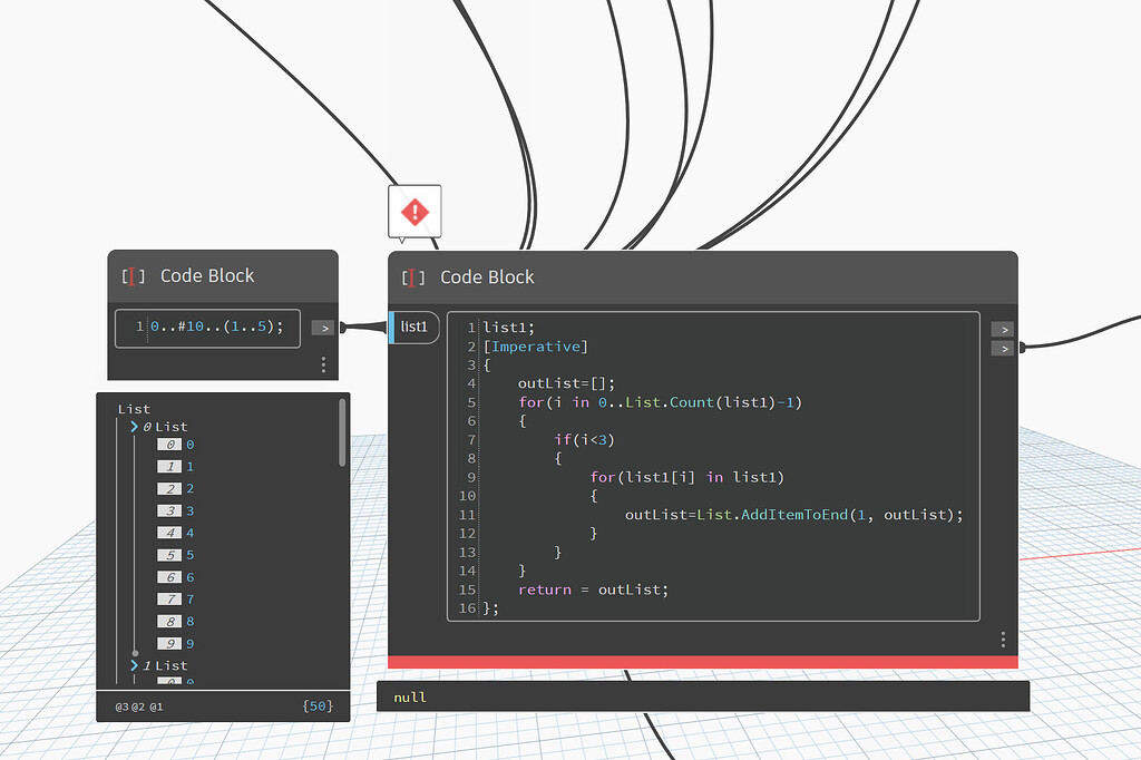 Trouble with nested for loop in Design Script - Lists-Logic - Dynamo Trouble with nested for loop in Design Script - Lists-Logic - Dynamo