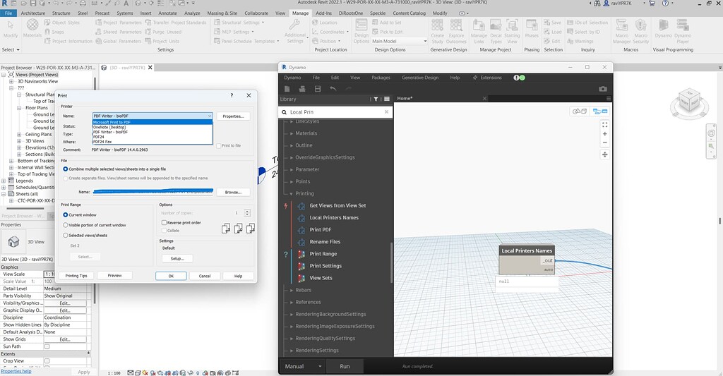 Not able to get the list of local installed printer via dynamo node - Revit - Dynamo