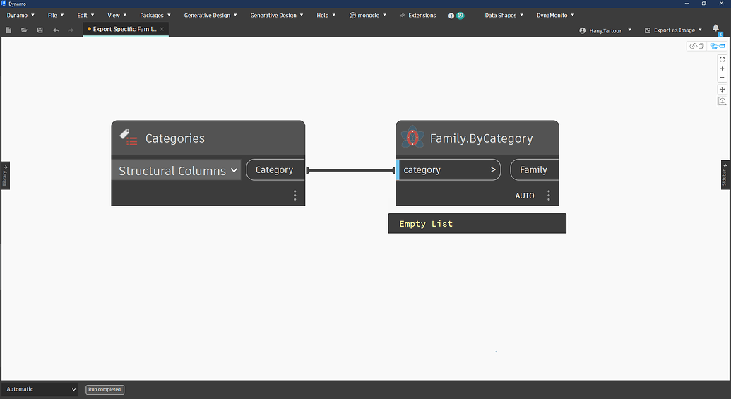 Orchid package for revit 2025 - issue with family.By Category node - Packages - Dynamo