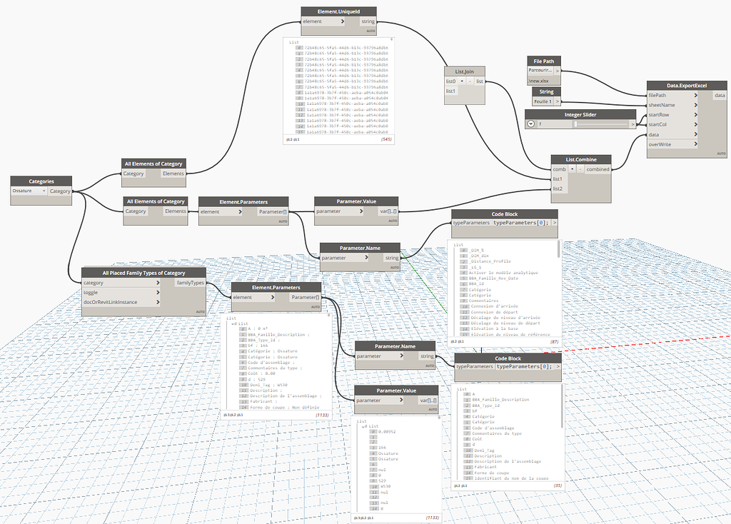 Exporting ALL element and family parameters with their UniqueID's to excel - Revit - Dynamo