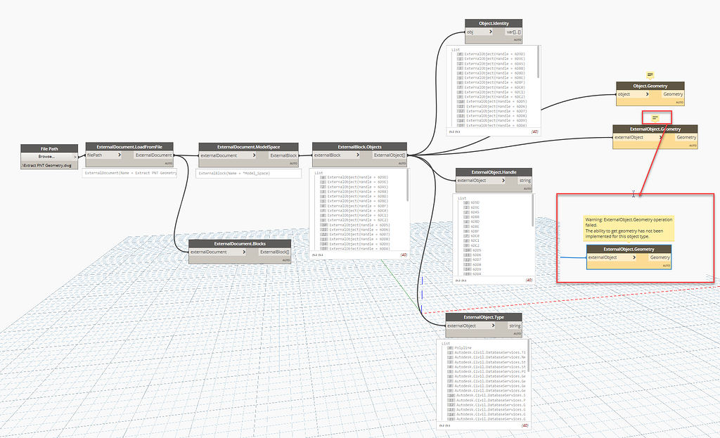 Civil 3D Camber Node ExternalBlock.Objects extracting Pipe Network geometry? - Civil 3D - Dynamo