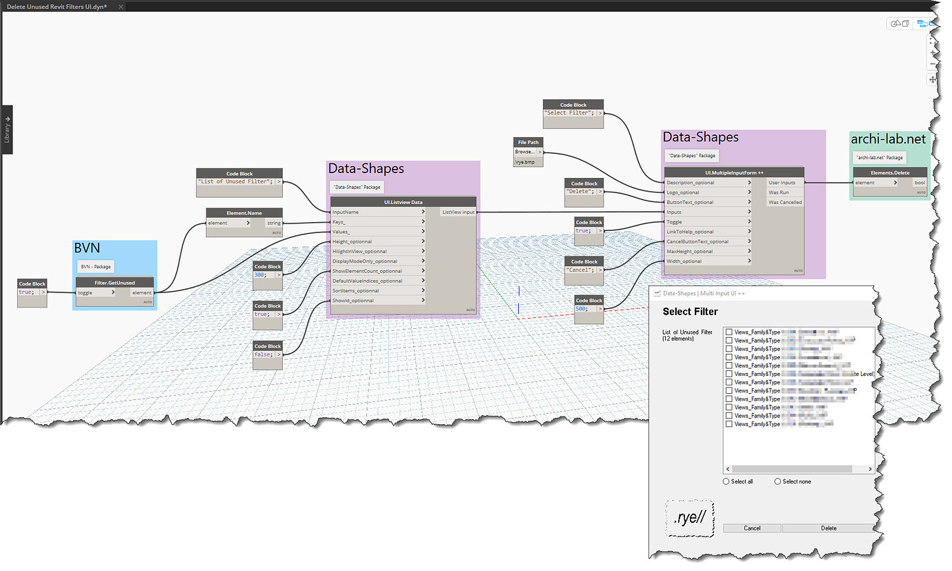 Deleting Unused Filter Using Dynamo with DataShape UI - Revit - Dynamo