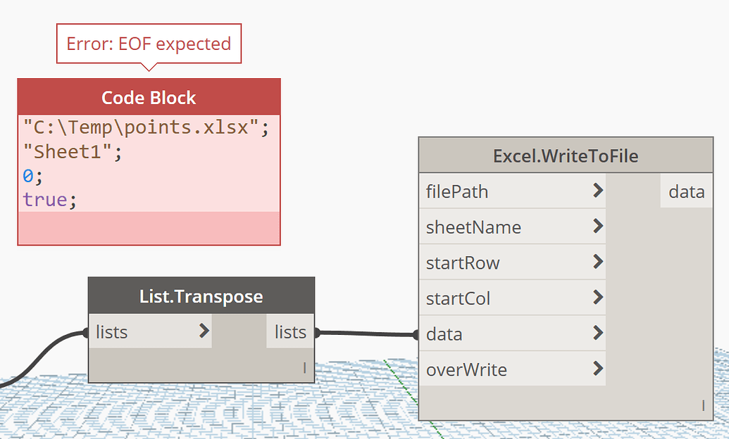 Error Eof Expected In Code Block Node On Dynamo 13 Codeblock Dynamo