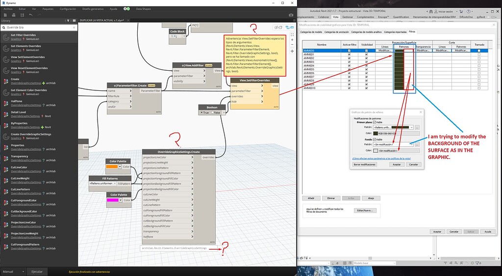 Modify background of the surface pattern in a filter - Revit - Dynamo