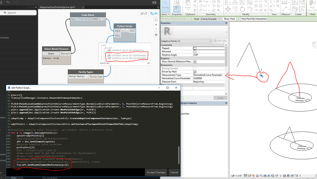 Create Adaptive Component Hosted on Line in Family Instance - Revit - Dynamo