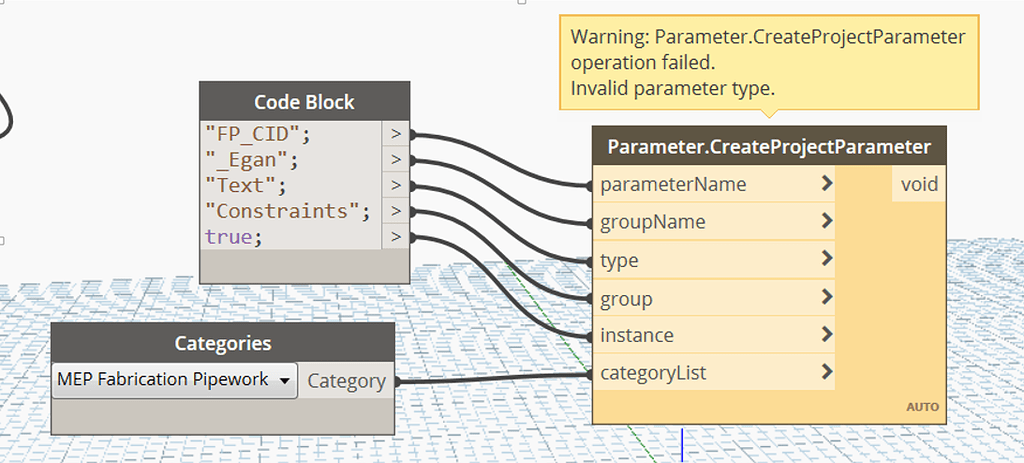 Create project parameter node not working - Revit - Dynamo