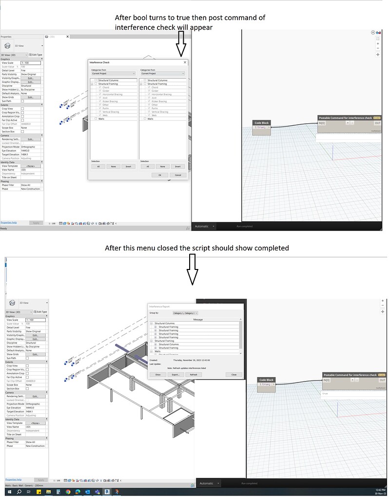 How to check whether postable command ID_INTERFERENCE_CHECK is completed or not? - Revit - Dynamo