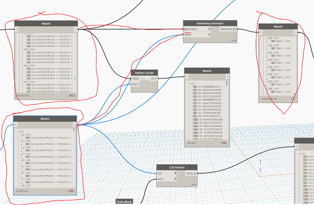 Find Intersecting Geometry For List of Parcels and Polylines - Civil 3D - Dynamo