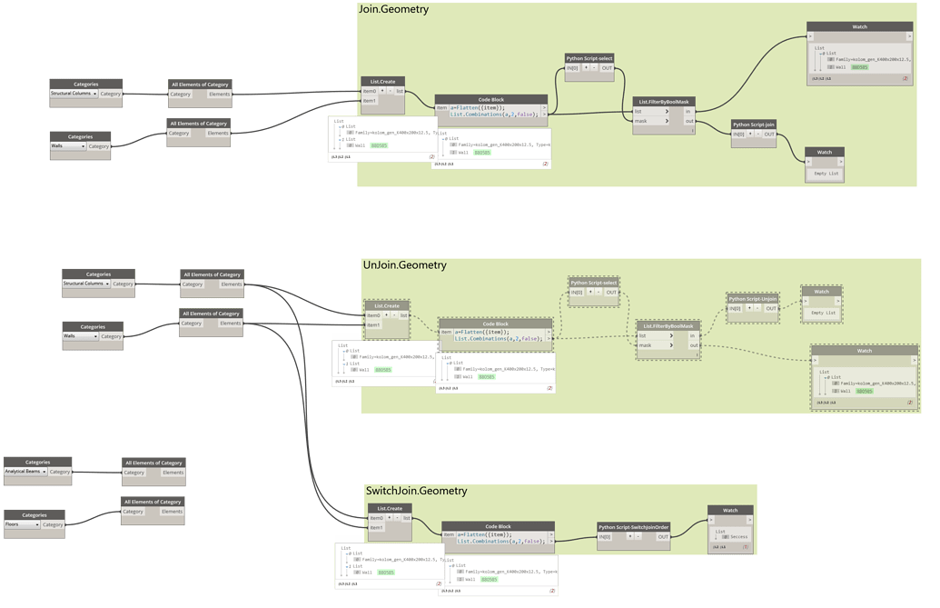 How to join and dissalow join different elements - Revit - Dynamo