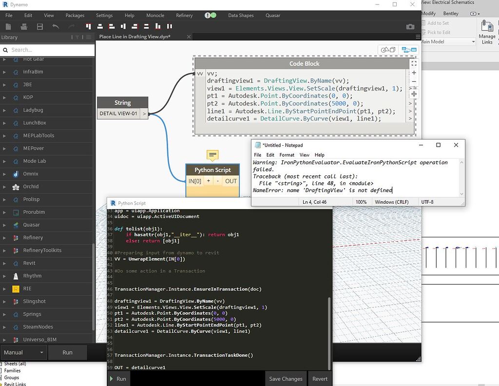 How to place line in drafting view using python script - Dynamo