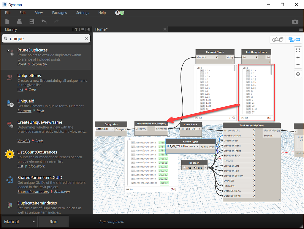 Create assembly view of unique assemblies - Lists-Logic - Dynamo