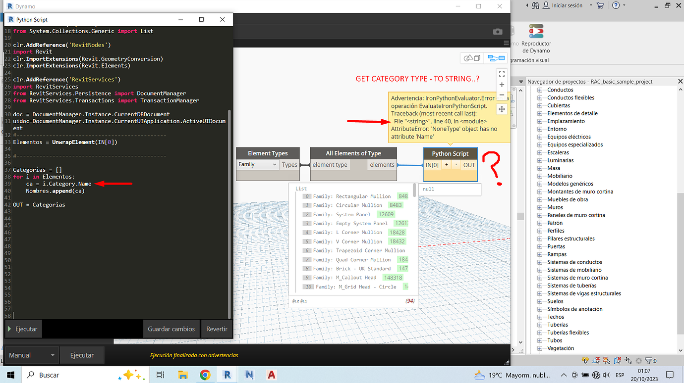 HOW TO OBTAIN THE TYPE FAMILY CATEGORY .... help !? - Revit - Dynamo