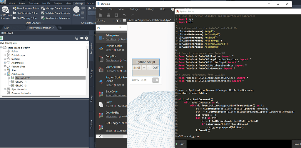 Acess Catchment Group Python - Civil3D - Dynamo