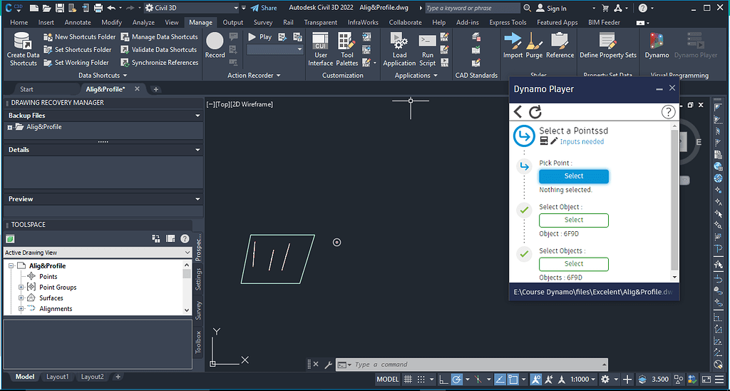 Pick point don not work with dynamo player - Civil 3D - Dynamo