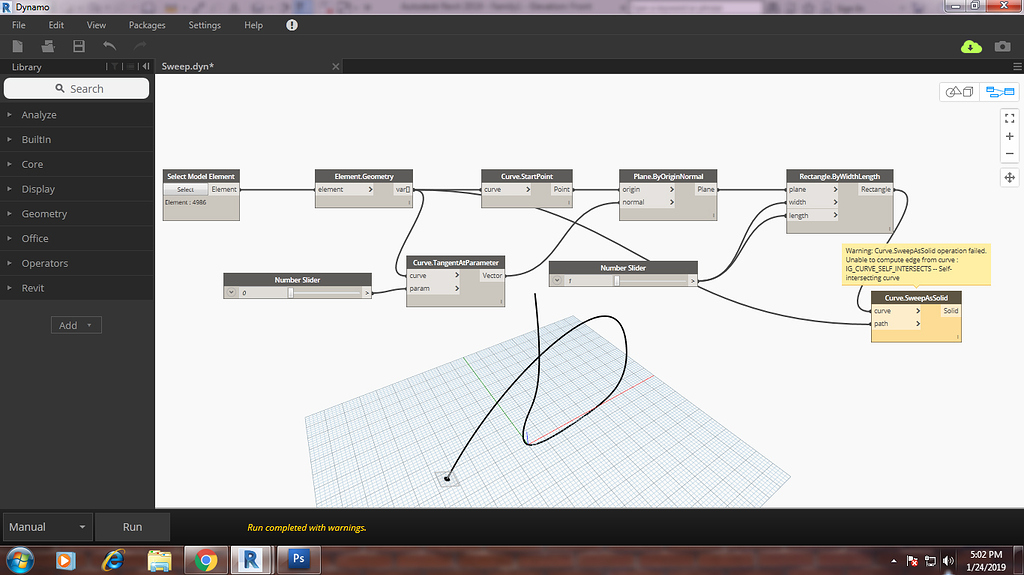 Sweep As Solid Self Intersecting Curve Problem Geometry Dynamo