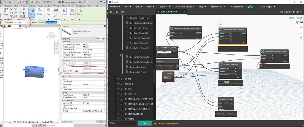 Set conduit size builtin parameter - Revit - Dynamo