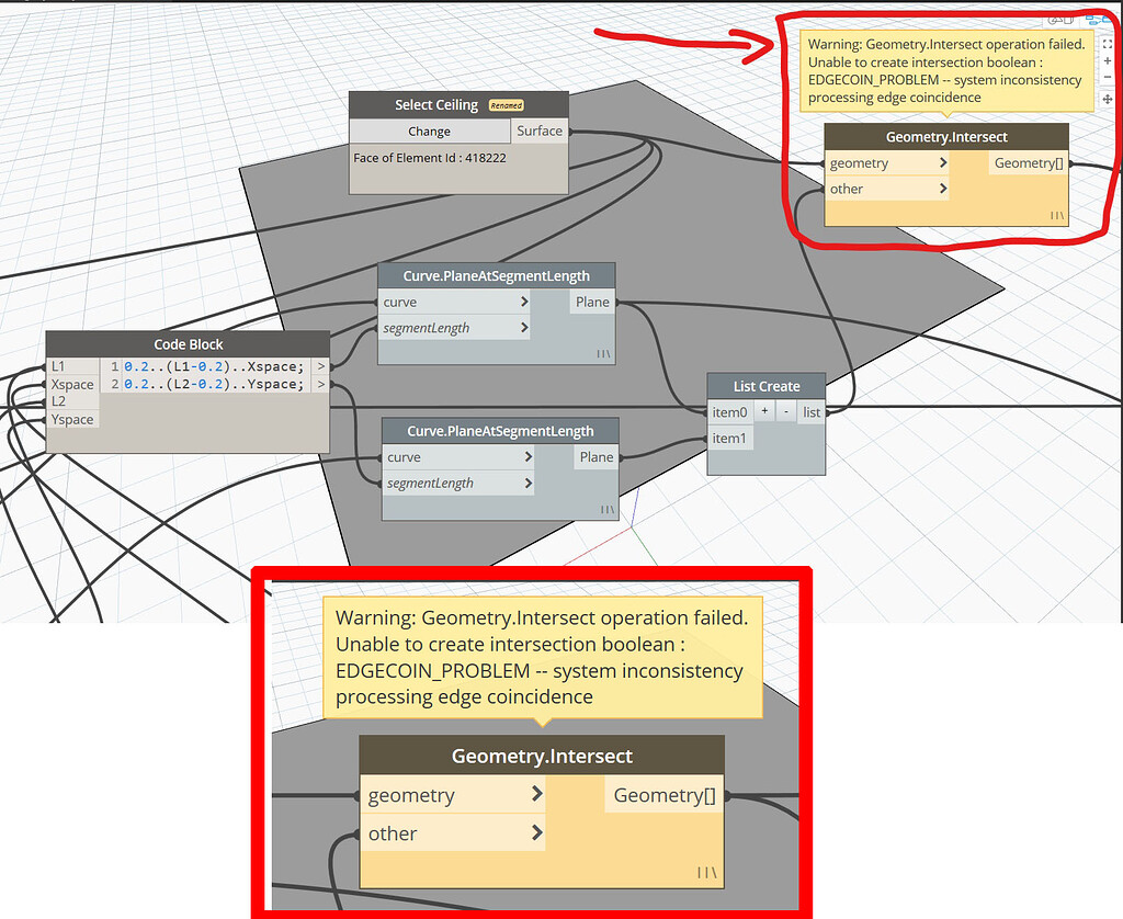 Warning: Geometry. Intersect operation failed. Unable to create intersection boolean: EDGEGOIN ...