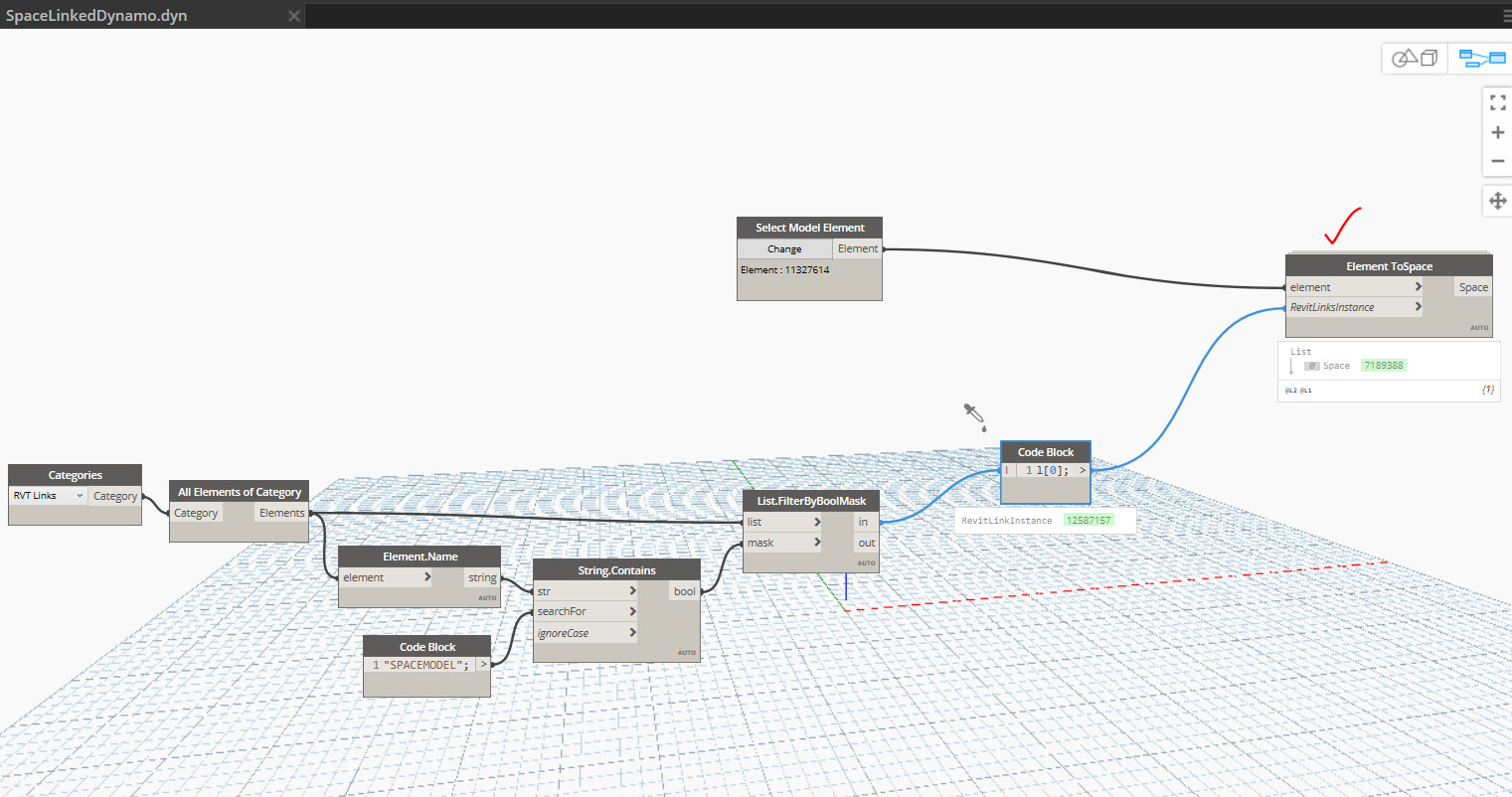 Element to Space in linked model - Revit - Dynamo