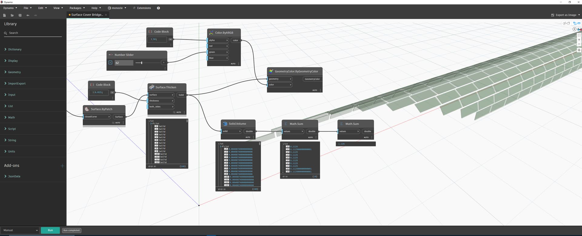 How to calculate the volume of the area where the material is set - Revit - Dynamo