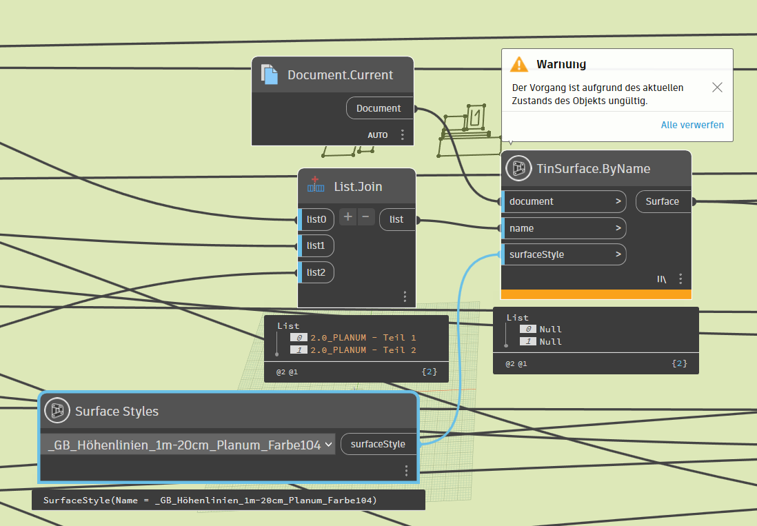 Warning: Operation is not valid due to the current state of the object - Civil 3D - Dynamo