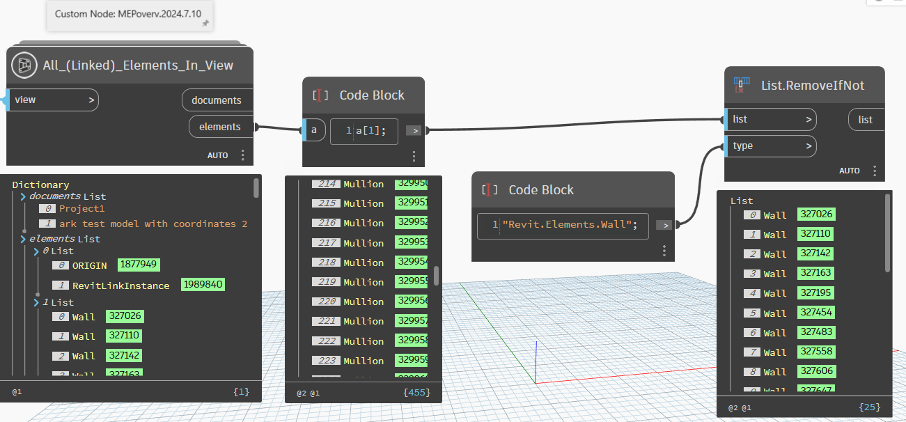 Filter walls in the linked file in active view - Revit - Dynamo