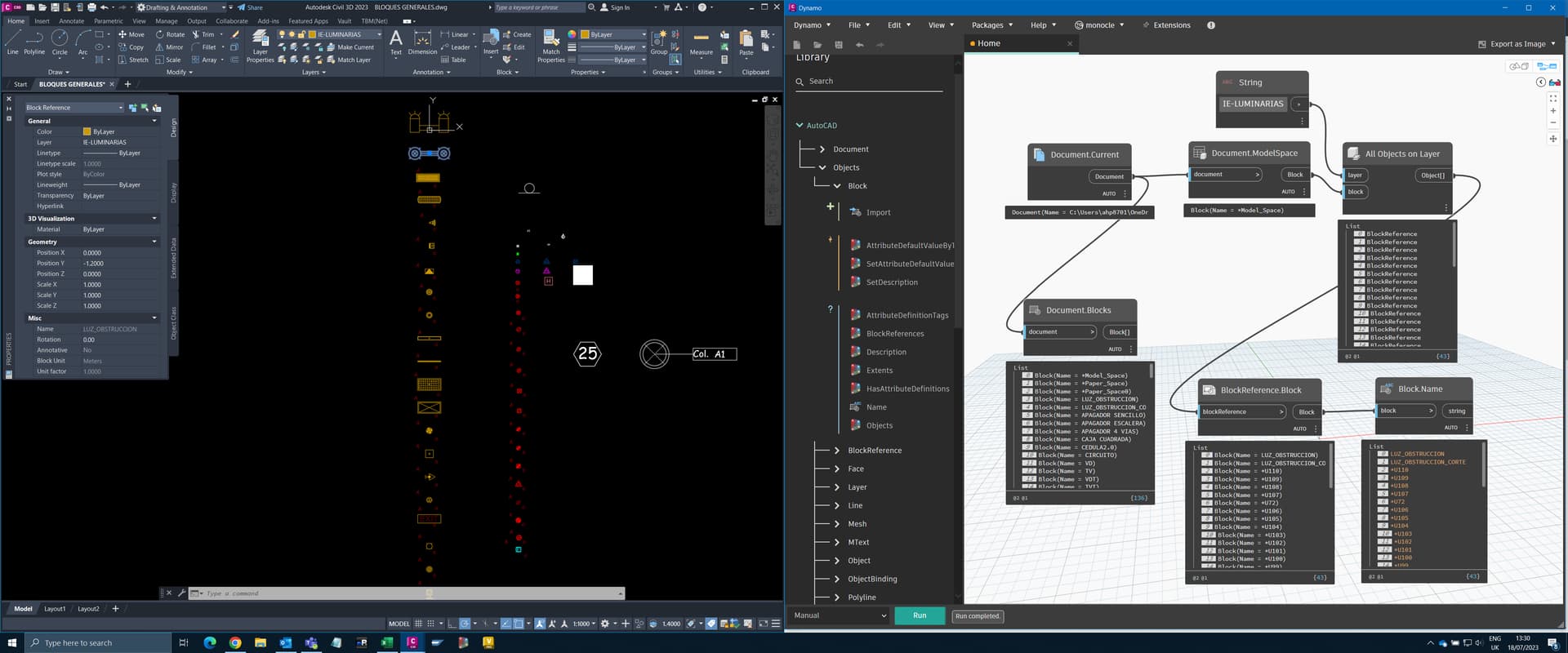 Two Lists Of All Objects On Layer Civil 3d Dynamo