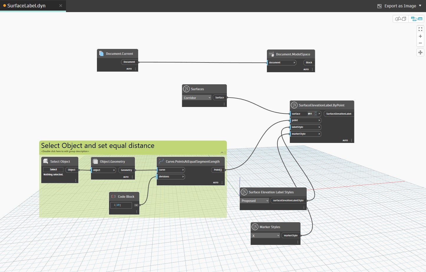 Surface Labels along a object/Polyline - Civil 3D - Dynamo