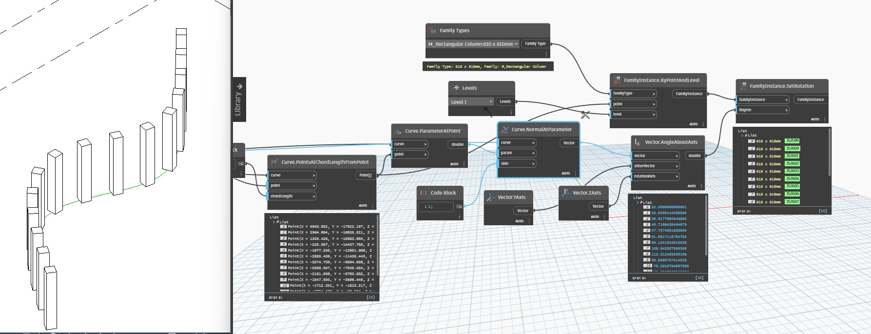 Way to create multiple columns aligned to a curve - Revit - Dynamo