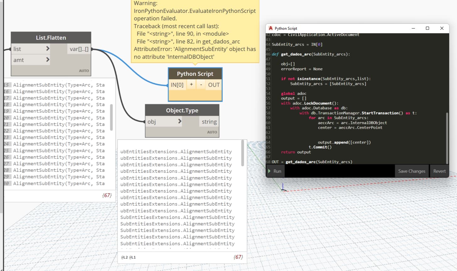 Problem accessing SubEntities from alignment - Civil 3D - Dynamo