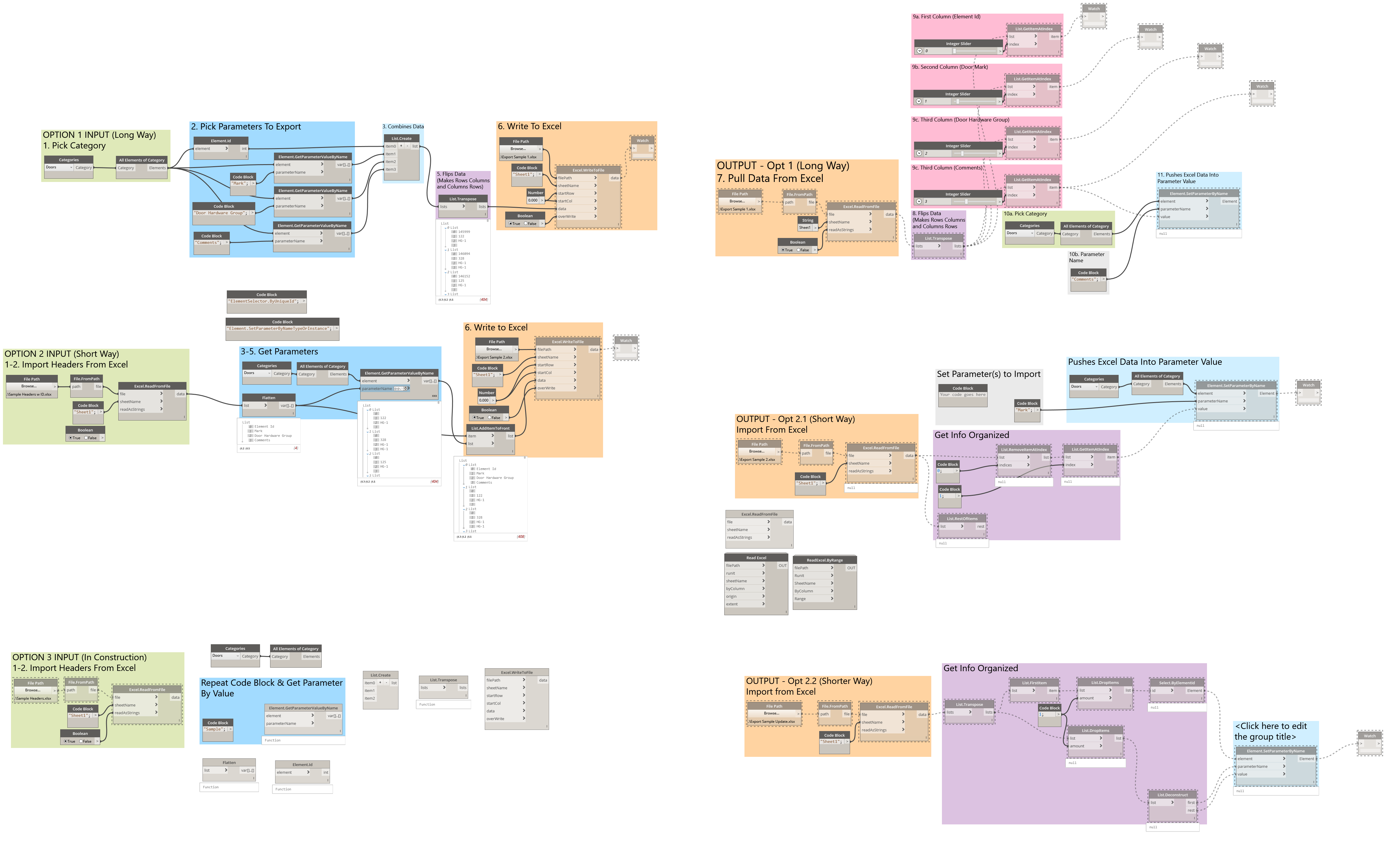 Excel: Export (Parameters from Excel List); Import (Drop Headers) - Revit - Dynamo