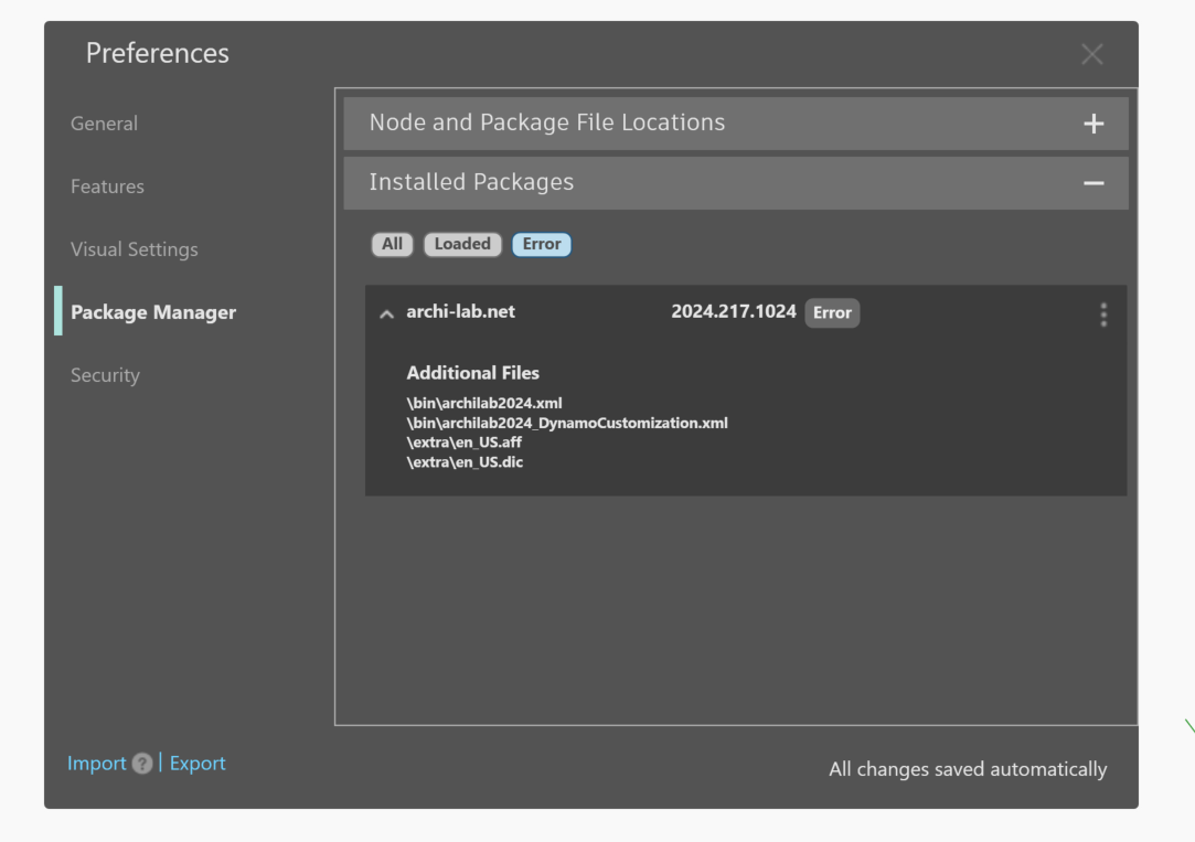 Error loading package from server - Packages - Dynamo