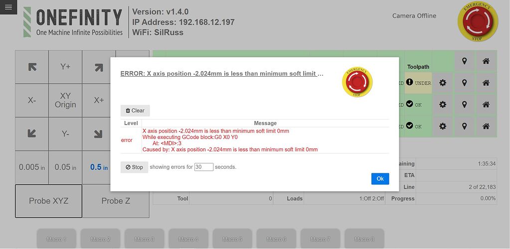 Error Messages: X axis position less then min soft limit - Original/PRO Series (Buildbotics ...